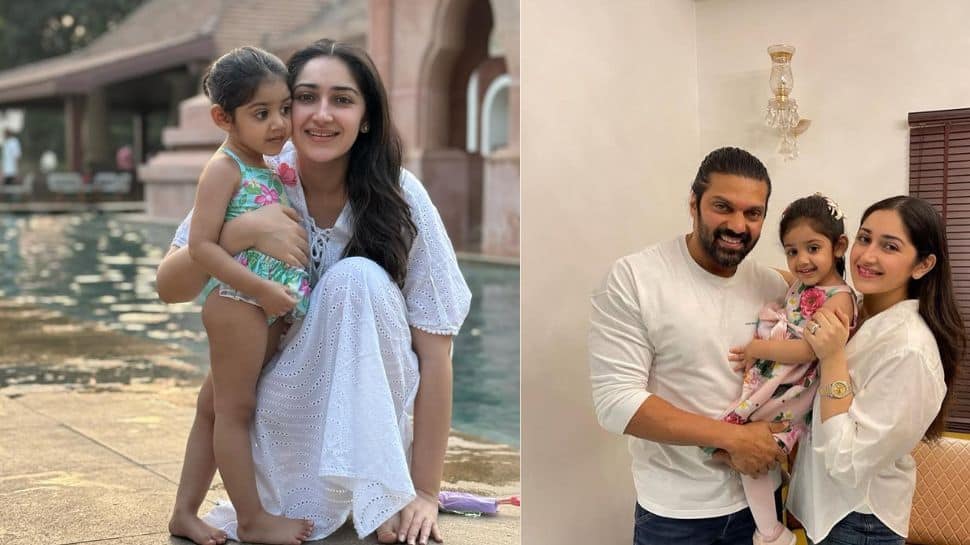 Latest Photos Of Actor Arya With His Daughter Ariana And Wife Sayyeshaa ...